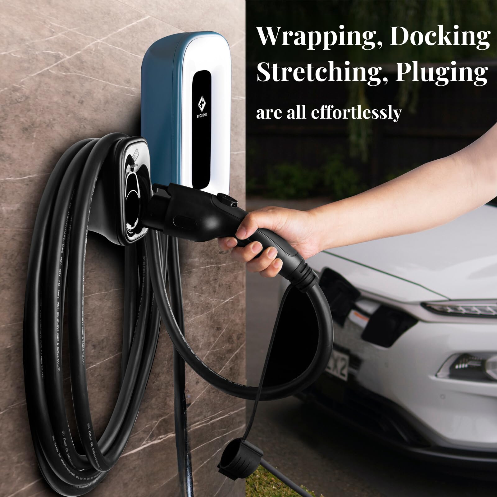 EVCUBNB EV Charger Level 2, Ultra Compact, Up to 50 Amp Charging Station for Home, 240V EVSE, Indoor/Outdoor, 23Ft Cable Level 2 EV Charger, Direct Charging,NEMA 14-50 Plug(4-Prong) or Hardwired