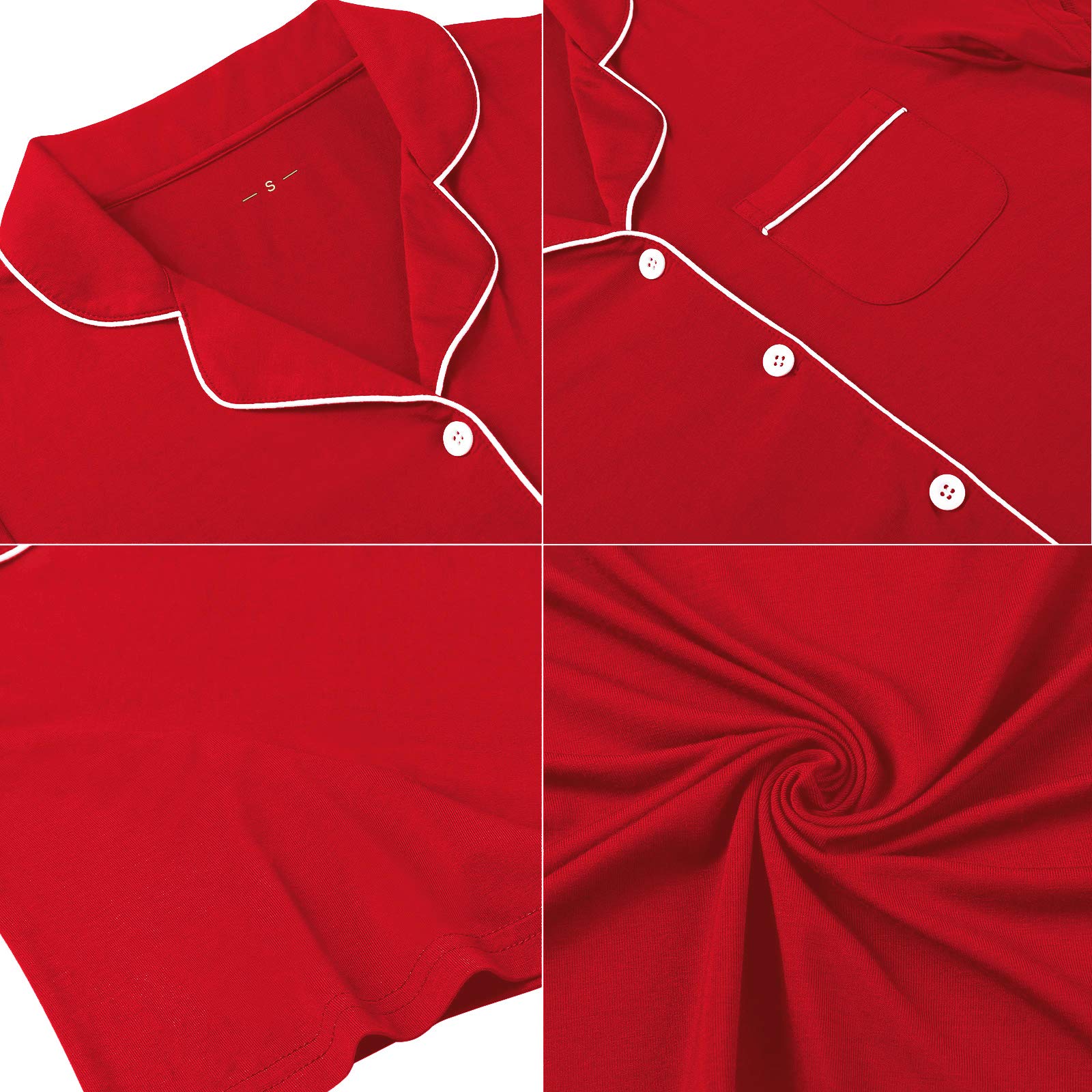 Samring Womens Nightshirt V Neck Boyfriend Sleepwear Shirts Loose Sleeve Button Sleep Tee Red S