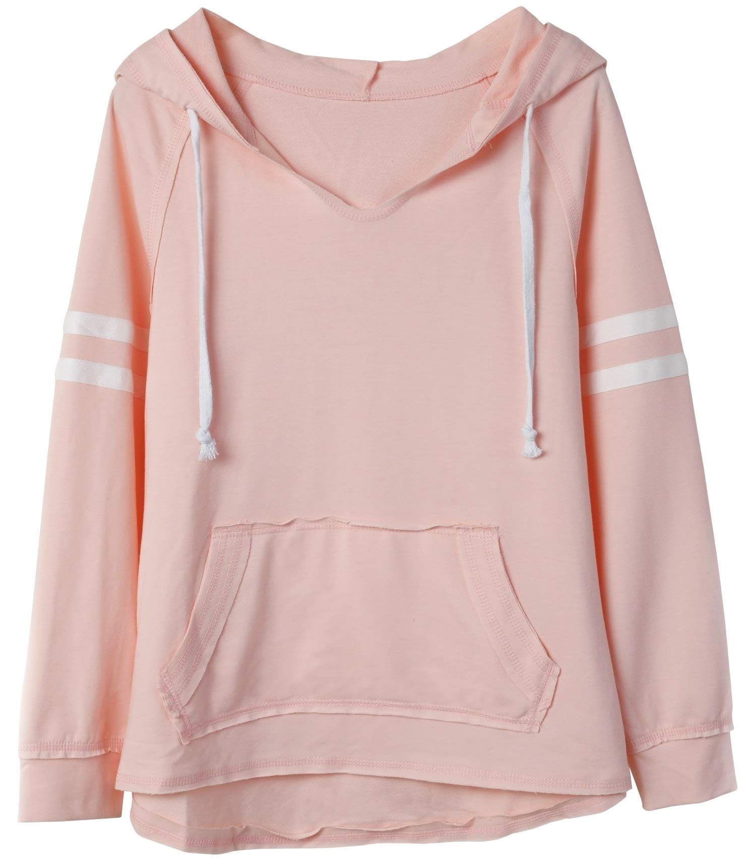 Womens V Neck Hoodies with Pockets Long Sleeve Striped Pullover Tops Sweatshirt Pink