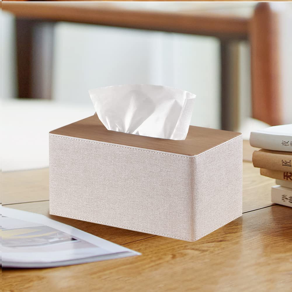 Tissue Box Cover,PU Leather Rectangular Tissue Box Holder,Napkin Dispenser,Decorative Holder/Organizer for Bathroom Vanity Countertop, Nightstand, Coffee Table, Home,Car
