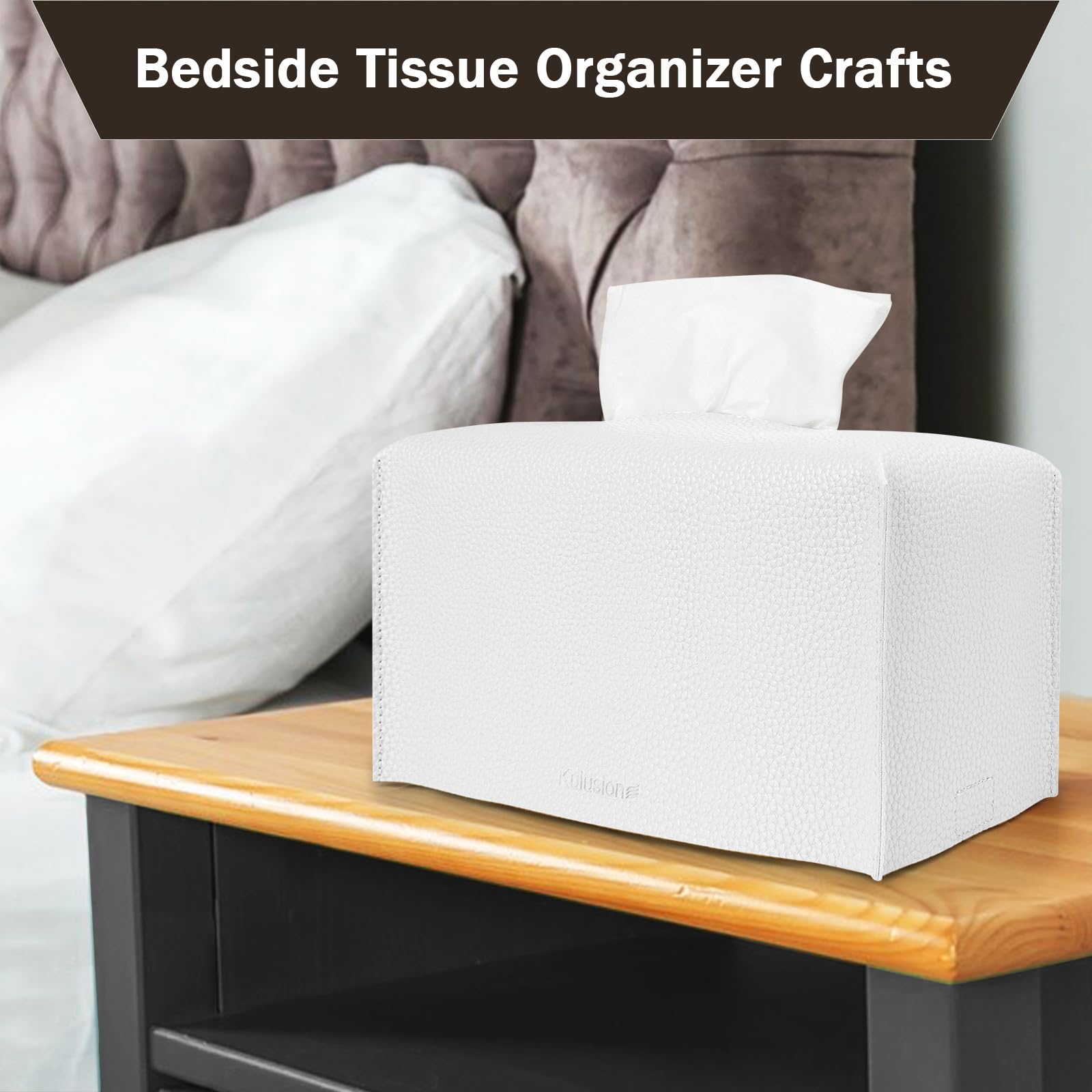 2Pcs Tissue Box Cover Holder, Rectangular with Bottom Belt - PU Leather Tissue Cover Decorative Organizer for Tabletop, Bathroom, Car, Office,9.5X5X5 Inch - White