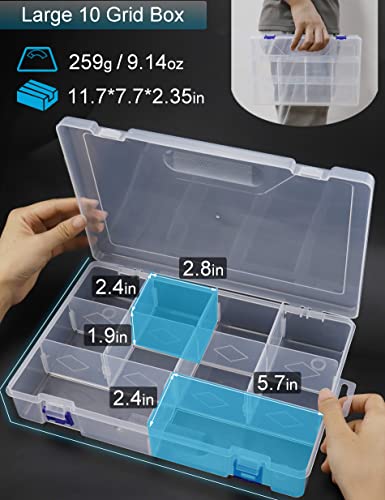 Beoccudo Tackle Box Beads Organizer Tackle Boxes with Dividers Plastic Storage Large 10 Grids Box Jewelry Compartment Container (10 Grids Box, 2 Pack)