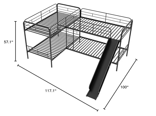Merax Metal L-Shaped Bunk Bed with Slide and Ladder