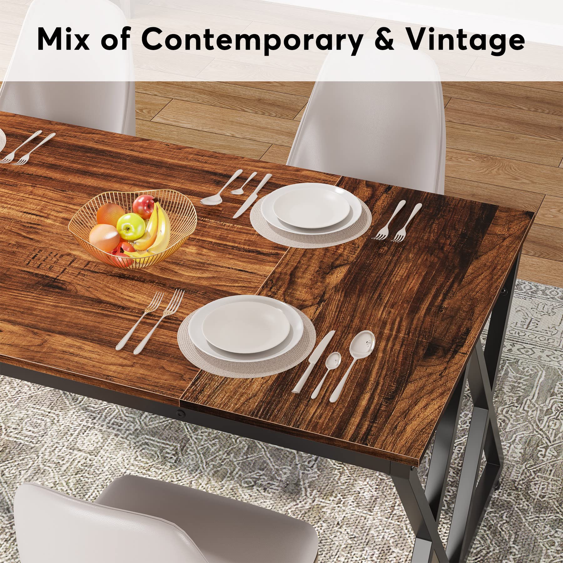 Tribesigns Dining Table for 6, Industrial 70.87 Inch Dining Room Table with Heavy Duty Metal Frame, Wooden Rectangle Kitchen Table for Dining Room, Kitchen, Home Furniture, Rustic Brown