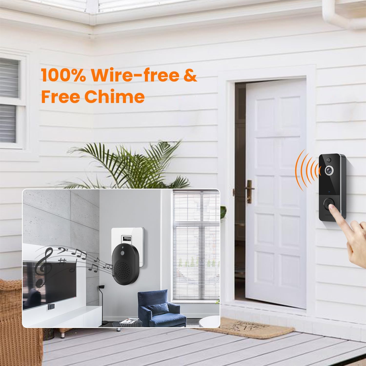 Biglory Video Doorbell Camera Wireless with Chime, AI Human Detection, 2-Way Audio, Live View, 2.4G WiFi, Night Vision, Cloud Storage, Battery Powered, Indoor Outdoor Surveillance