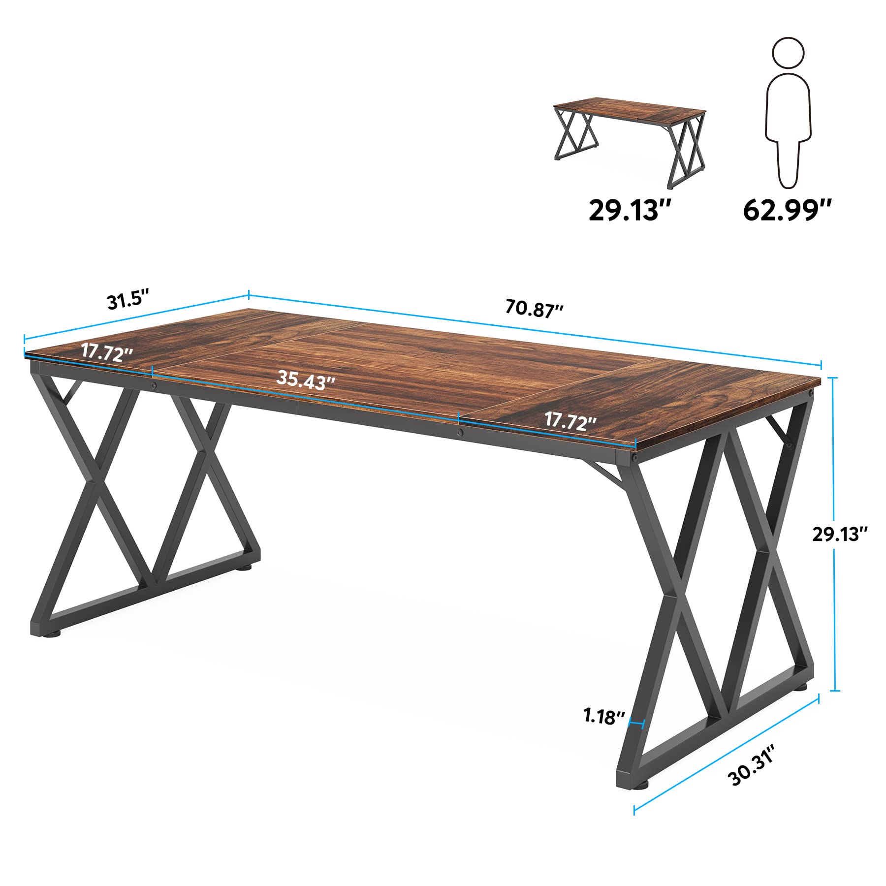 Tribesigns Dining Table for 6, Industrial 70.87 Inch Dining Room Table with Heavy Duty Metal Frame, Wooden Rectangle Kitchen Table for Dining Room, Kitchen, Home Furniture, Rustic Brown