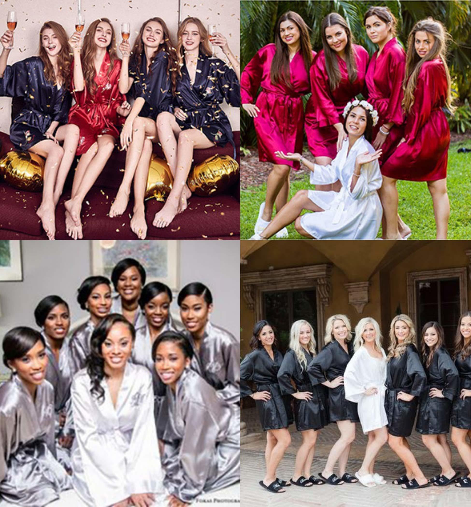 Ekouaer Women's Satin Robe Valentines Lingerie for Women Kimono Bathrobe 3/4 Sleeve Ruffle Belted Robes Bridesmaids