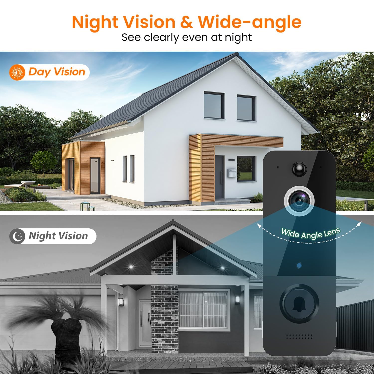 Biglory Video Doorbell Camera Wireless with Chime, AI Human Detection, 2-Way Audio, Live View, 2.4G WiFi, Night Vision, Cloud Storage, Battery Powered, Indoor Outdoor Surveillance
