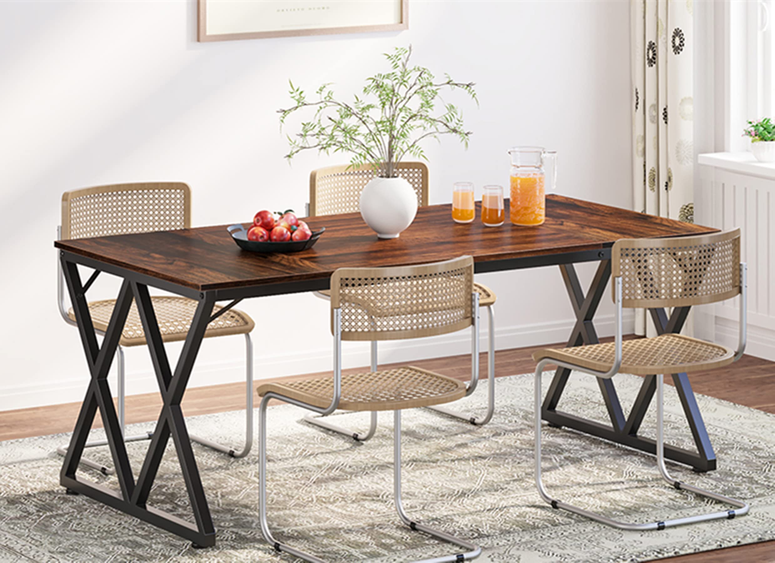 Tribesigns Dining Table for 6, Industrial 70.87 Inch Dining Room Table with Heavy Duty Metal Frame, Wooden Rectangle Kitchen Table for Dining Room, Kitchen, Home Furniture, Rustic Brown