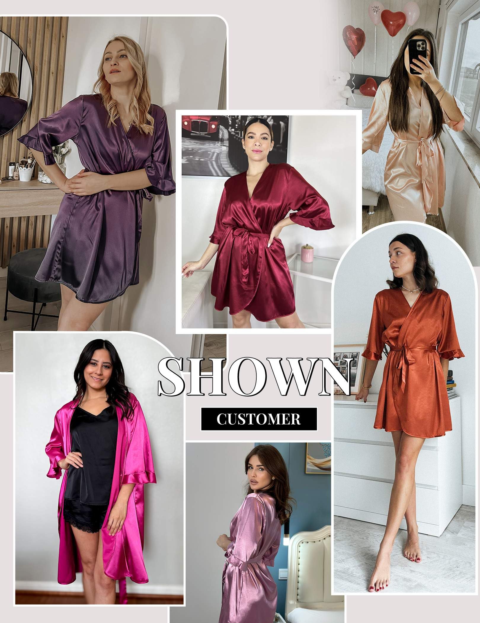 Ekouaer Women's Satin Robe Valentines Lingerie for Women Kimono Bathrobe 3/4 Sleeve Ruffle Belted Robes Bridesmaids