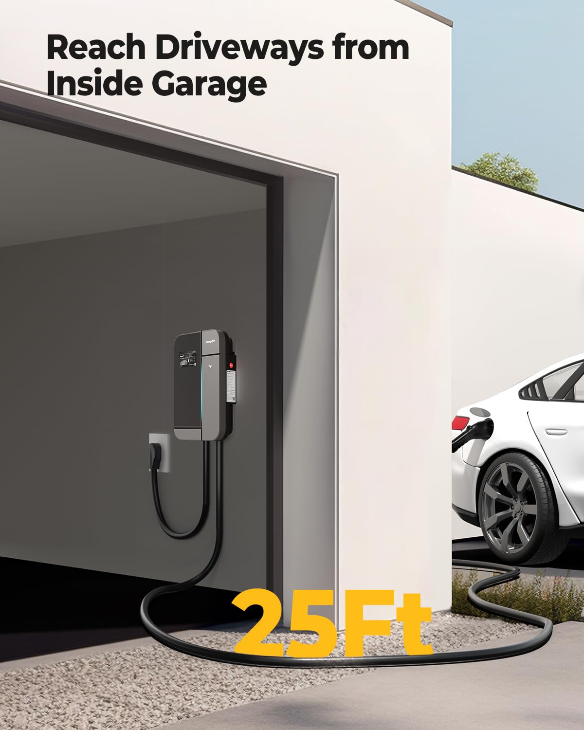BougeRV 48 Amp Level 2 EV Charger for Home, 240V, NEMA 14-50 Plug, 25 Ft, 48A/40A/32A/24A/16A/10A Adjustable Current, Electric Car Charging Station, Waterproof Indoor/Outdoor Use
