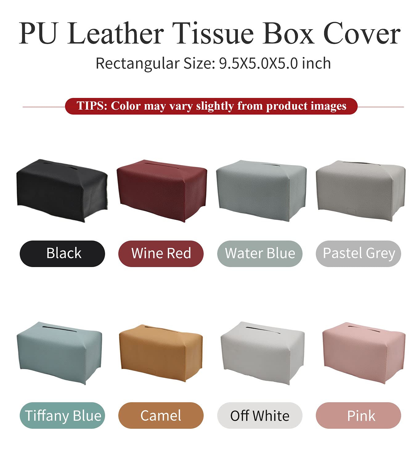 Livelab Tissue Box Cover, Modern Decorative PU Leather Rectangular Tissue Box Case Organizer Holder for Vanity Countertop, Night Stands, Livingroom, Office Desk & Car 9.5X5X5'' | Off White