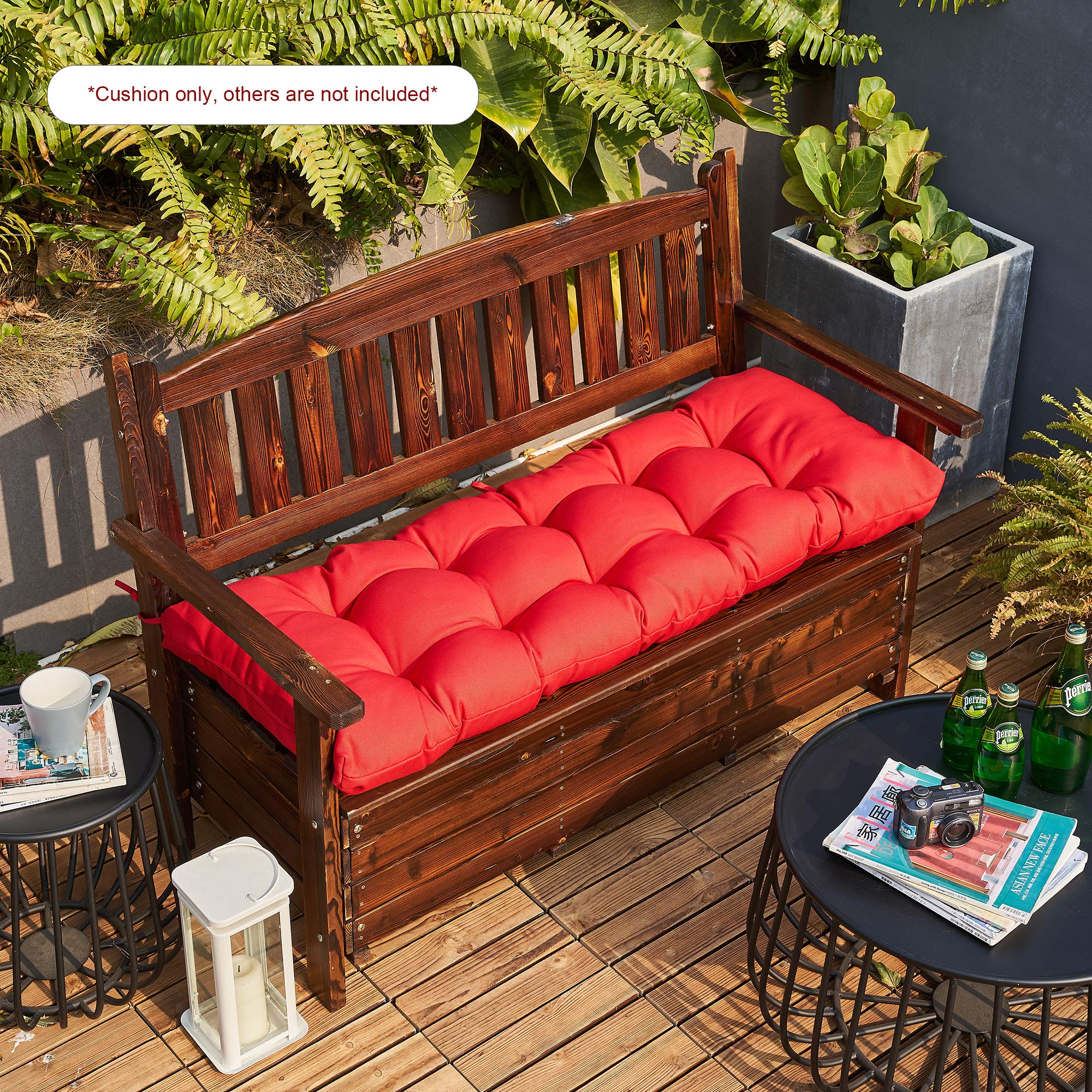ARTPLAN Outdoor Bench Cushion for Patio Furniture,Tufted Patio Loveseat Cushion for Wooden Metal Wicker Bench Chair,48"X18"X4",Red