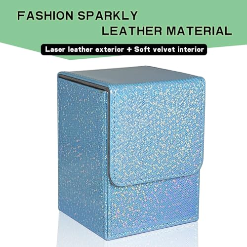 Dmoicols Sparkly Card Deck Box Holds 100+ Single Sleeved Cards,Leather Card Storage Case,MTG Commander Deck Box with 2 Dividers fit TCG CCG Magic Cards Vertical (Sparkly Light Blue Point)