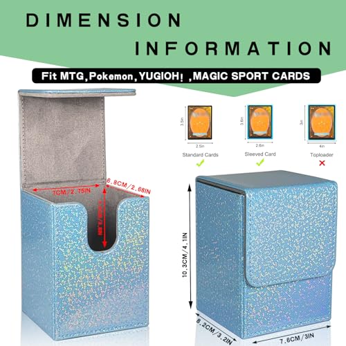 Dmoicols Sparkly Card Deck Box Holds 100+ Single Sleeved Cards,Leather Card Storage Case,MTG Commander Deck Box with 2 Dividers fit TCG CCG Magic Cards Vertical (Sparkly Light Blue Point)