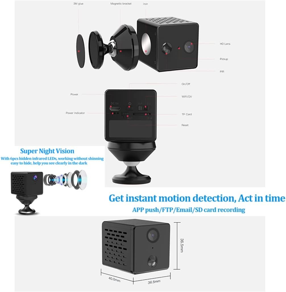 1080P Mini Camera Camera IP Camera Rechargeable Battery Camera Video Security Surveilllance Camera (Size : 64G) ()