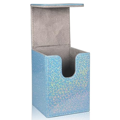 Dmoicols Sparkly Card Deck Box Holds 100+ Single Sleeved Cards,Leather Card Storage Case,MTG Commander Deck Box with 2 Dividers fit TCG CCG Magic Cards Vertical (Sparkly Light Blue Point)