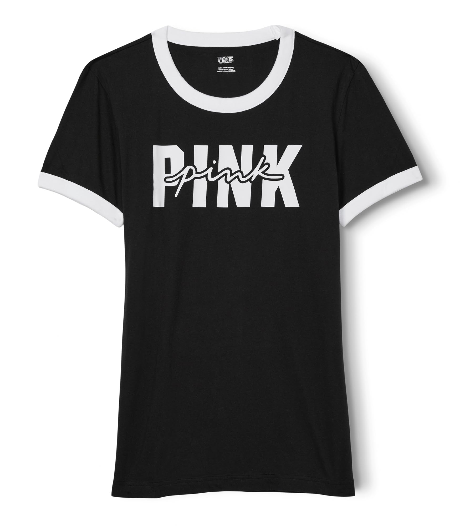 Victoria's Secret Women's PINK Logo Short Sleeve T-Shirt, Women T Shirt, Black Script, (XL)