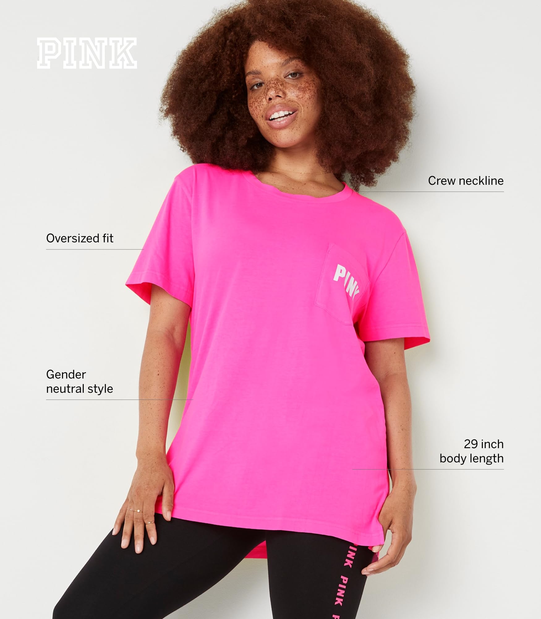 Victoria's Secret Women's PINK Logo Short Sleeve T-Shirt, Women T Shirt, Black Script, (XL)