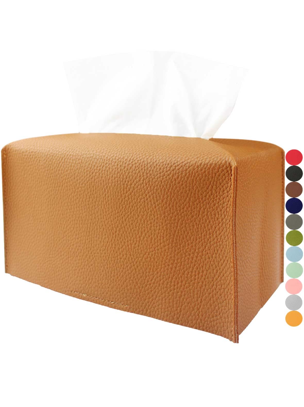 Tissue Box Cover Large Rectangular – Plus Size Leather Tissue Box Holder with Bottom Belt [JESMINI, Camel Brown] Long Rectangle Tissue Holder for Bathroom/Car/Office Decor