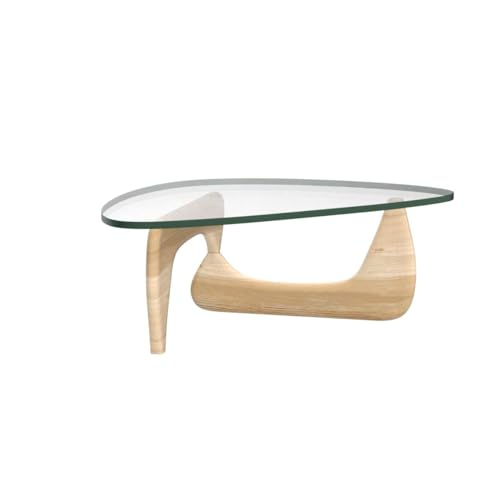 Rimdoc Noguchi Table Triangle Glass Coffee Table Vintage Glass End Table, Solid Wood Base & Triangle Clear Glass Top Modern End Table for Living Room, Patio, Study