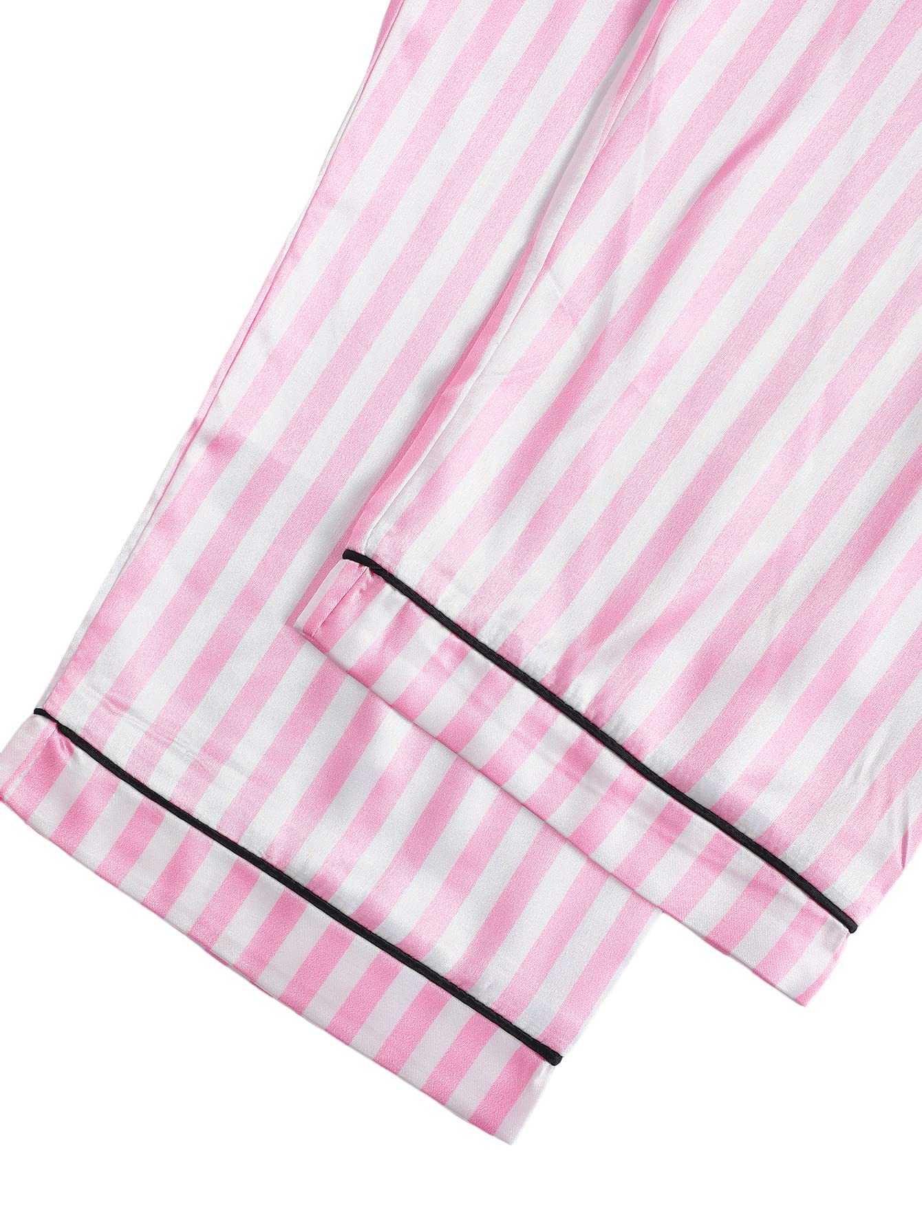 LYANER Women's Pajamas Set 7pcs Silk Satin Sleepwear Loungewear Cami Shirt Pj Set Striped Pink Medium