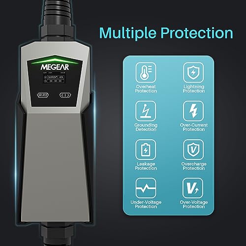 MEGEAR Electric Vehicle Charger with NEMA 14-50 Plug, Level 2 Portable EV Charging Station Adjustable Current 12A/16A/24A/32A/40A for SAE J1772 EVs