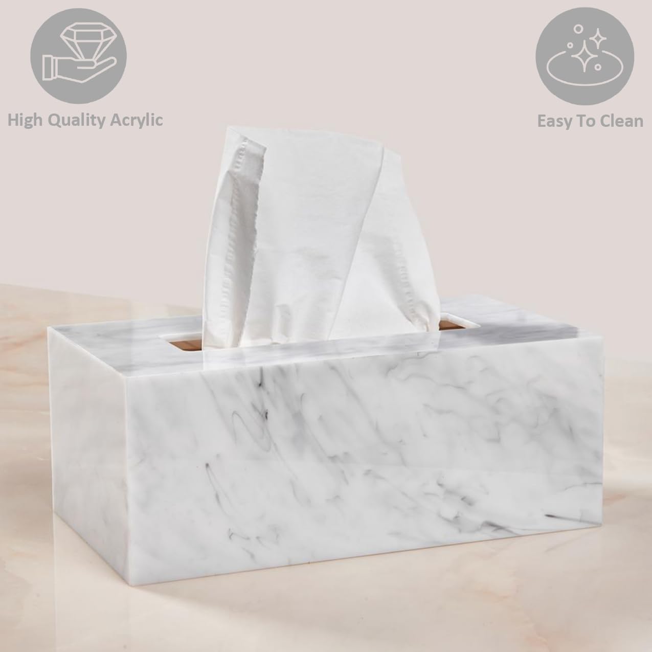 Tissue Box Cover Rectangle - Tissue Box Holder Rectangular - Compatible with Kleenex - Acrylic Marble Bathroom Accessories Decor