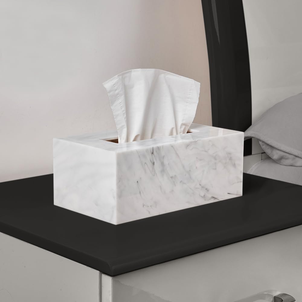 Tissue Box Cover Rectangle - Tissue Box Holder Rectangular - Compatible with Kleenex - Acrylic Marble Bathroom Accessories Decor