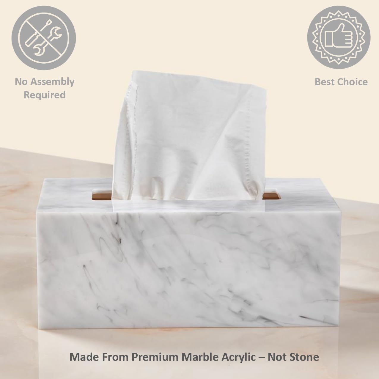 Tissue Box Cover Rectangle - Tissue Box Holder Rectangular - Compatible with Kleenex - Acrylic Marble Bathroom Accessories Decor