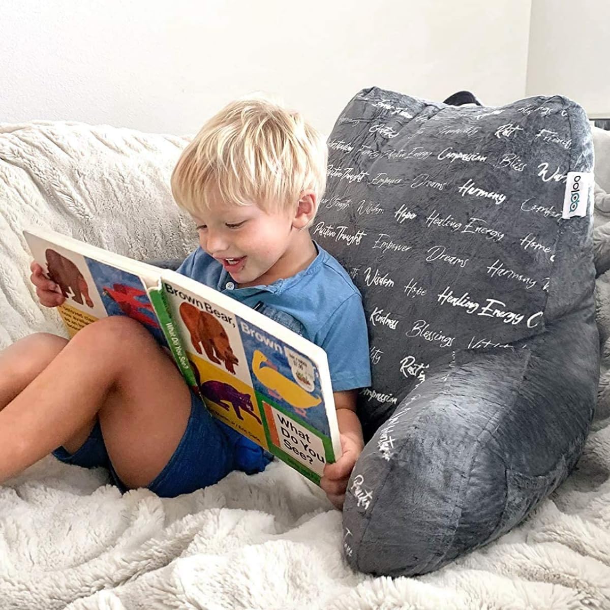 MYOOLOO Gratitude Reading Study Pillow Bed Wedge with Arms and Pockets Bolster Back Support Lumbar - Certified USA Made Memory Foam