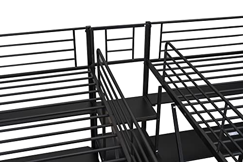 Harper & Bright Designs Double Loft Bed with Desk, Twin & Twin Size Loft Bed with Stairs and Storage Shelves, Twin Over Twin Metal Bunk Bed Frame for Kids Teens Adults, Black