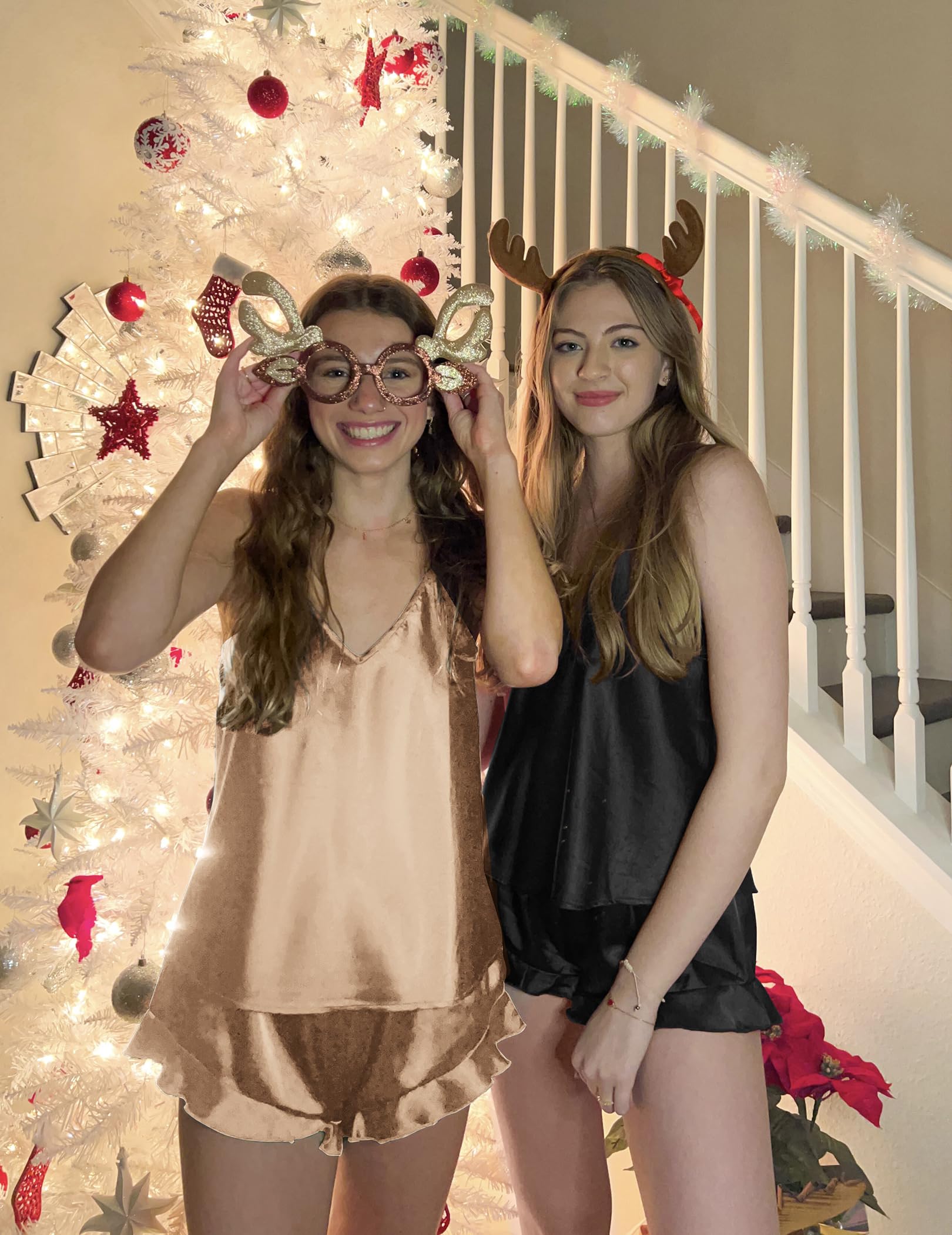 Ekouaer Satin Pajama Set for Women Silk Pjs for Women Set Camisole Top and Shorts with Ruffle Sleepwear Beige