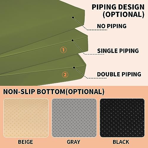 Millsilo Custom Bench Cushions for Outdoor Indoor, Personalized Furniture Bench Chair Cushion, Custom Window Seat Cushions, Sofa Couch Cushion, Optional Fabric, Piping and Non-Slip Bottom and Straps