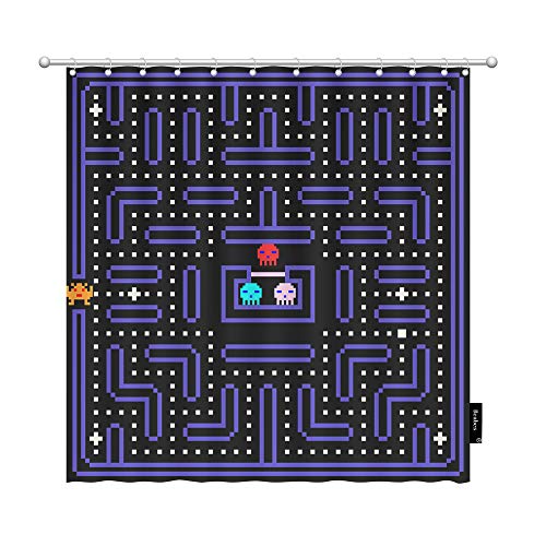 Beabes Arcade Game Shower Curtain Vintage Retro 8-Bit Pixel Old Video Game Monsters Pop Robots Black Cosy Shower Curtain with Hooks for Bathroom for Men Women Decor Polyester 60x72 Inch