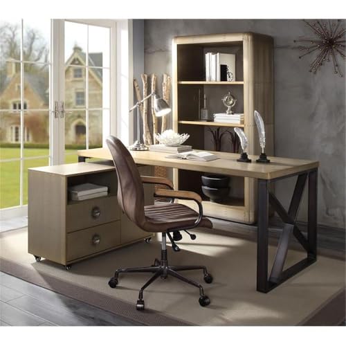 Acme Jennavieve Rectangle Writing Desk with Metal Base in Gold Aluminum
