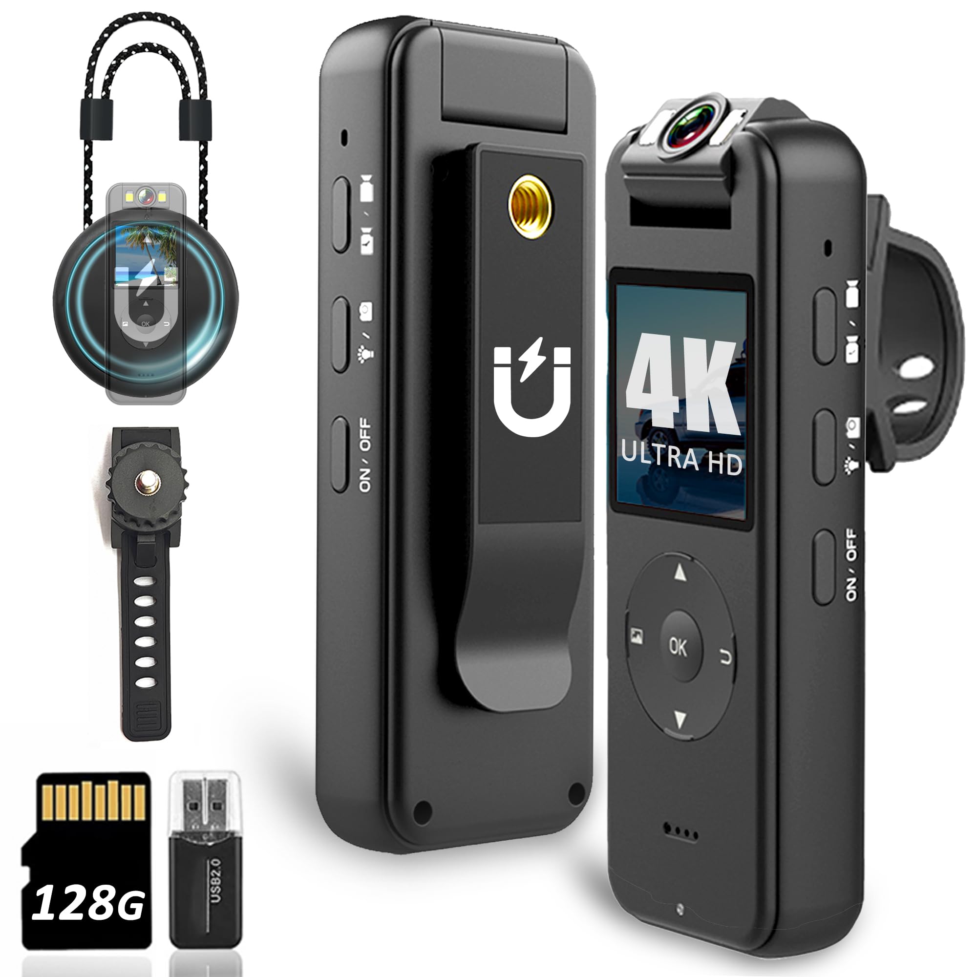 γUpgradedγ4K Body Camera with Audio & Video Recording - 128G Body Cam Mini Police Bodycam - Portable Small Personal Camcorder - Sport Bike Outdoor Personal Civilians Police Law Enforcement Recorder