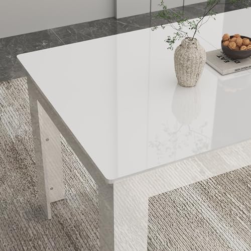 Fingertip WD Extendable Dining Table for 6-10 Person, Wooden Dining Room Table, Modern Extendable Table for Gatherings, Meeting for Small Kitchens, Dining Office Areas(White)