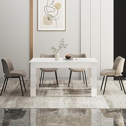 Fingertip WD Extendable Dining Table for 6-10 Person, Wooden Dining Room Table, Modern Extendable Table for Gatherings, Meeting for Small Kitchens, Dining Office Areas(White)
