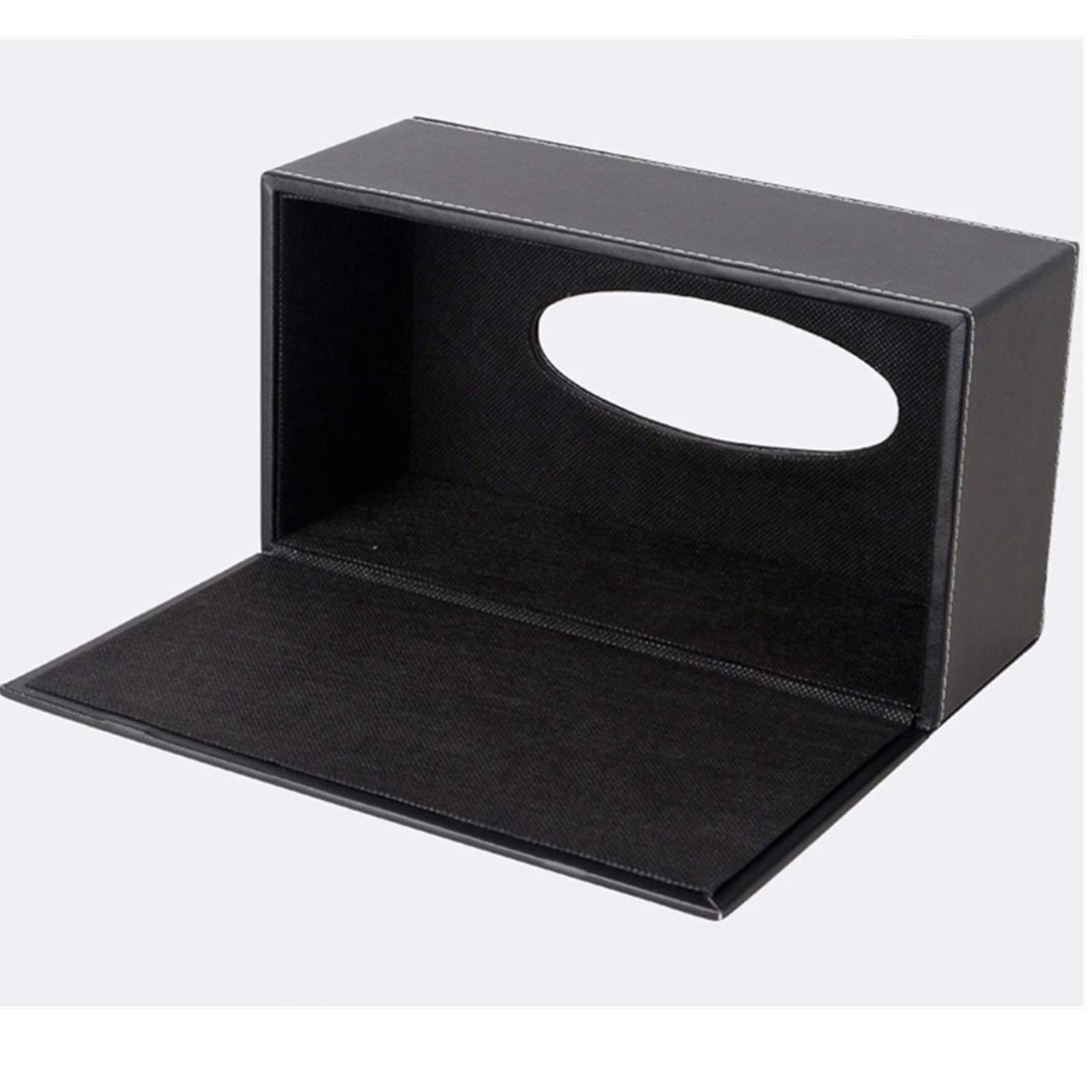 High-end Fashion PU Leather Tissue Box Holder Black with lid, Rectangular Napkin Facial Tissues Holder Dispenser,Home Office Car Tissue Box Cover Decorative Container with Magnetic Bottom (Black)