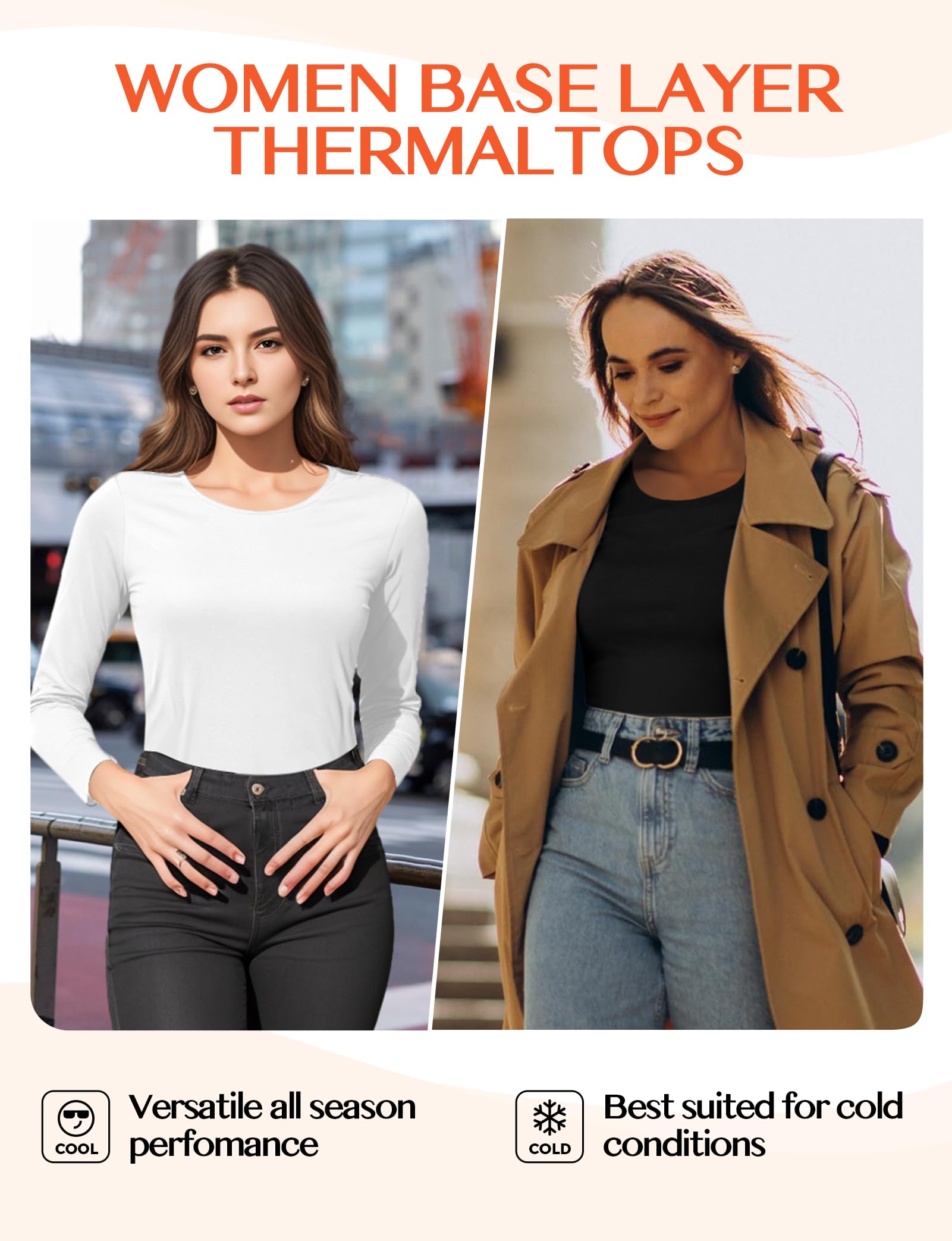 Women's Long Sleeve Thermal Underwear Lightweight Compression Baselayer Shirt Women Clothing Premium Comfort Winter Tops Black