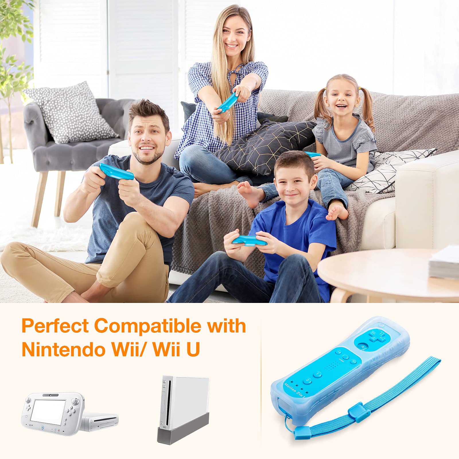 2-Pack Wii Remote Controller, 2 in 1 Wii Remote with Motion Plus for Nintendo Wii and Wii U, Wireless Wii Controller with Silicone Case and Wrist Strap (Pink and Blue)