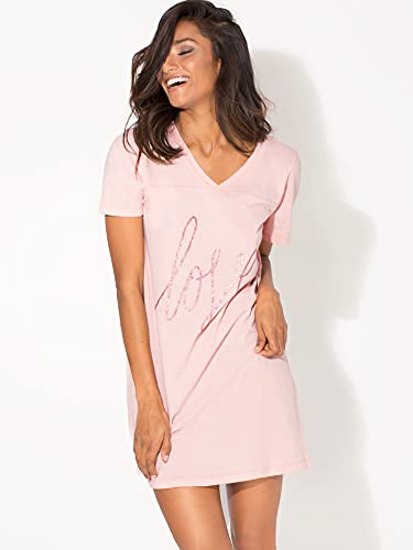 Smart & Sexy womens V-neck Oversized Sleep Shirt Pajama Top, Blushing Rose (Love), X-Large US