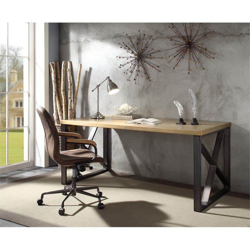 Acme Jennavieve Rectangle Writing Desk with Metal Base in Gold Aluminum
