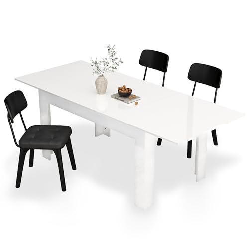 Fingertip WD Extendable Dining Table for 6-10 Person, Wooden Dining Room Table, Modern Extendable Table for Gatherings, Meeting for Small Kitchens, Dining Office Areas(White)