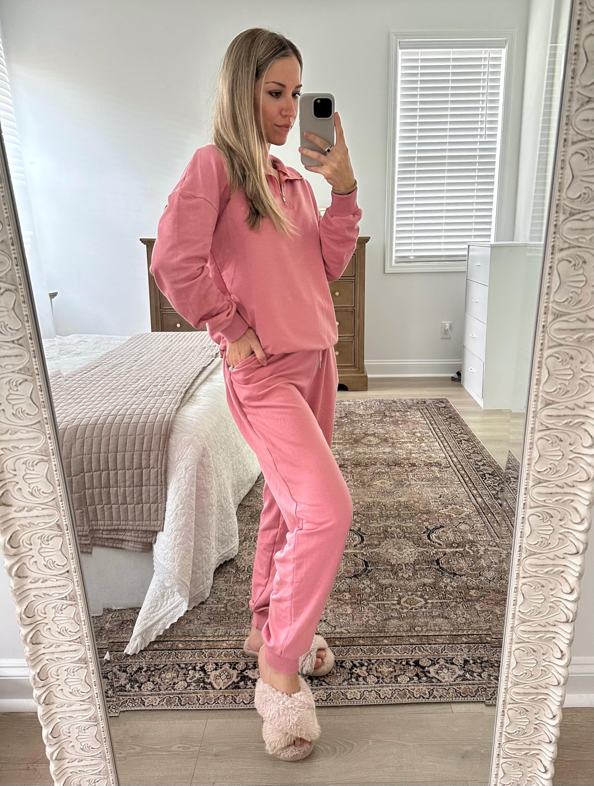 ELESOL Womens Tracksuit Long Sleeve Jogger Sets Zip Pullover Cotton Top and Drawstring Long Pants Set 2 Pieces Outfit