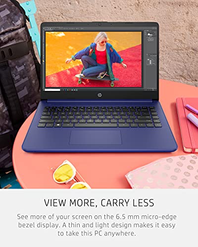 HP 14 Laptop, Intel Celeron N4020, 4 GB RAM, 64 GB Storage, 14-inch Micro-edge HD Display, Windows 10 Home, Thin & Portable, 4K Graphics, One Year of Microsoft 365 (14-dq0010nr, 2021, Indigo Blue)