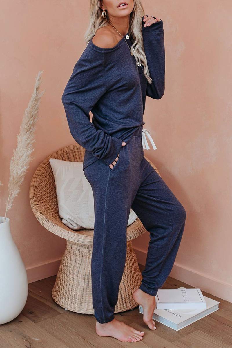 AUTOMET Womens 2 Piece Outfits Pajamas Sets Fall Lounge Sets Loungewear Sweatsuits with Sweatpants Coffee Grey M