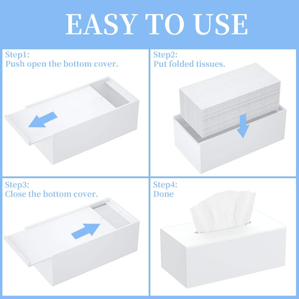 HIIMIEI Tissue Box Cover, Acrylic Tissue Holder Napkin Dispenser for Home Office Restaurant Desk Decor, White Rectangular 9.8x5.1x4.5''
