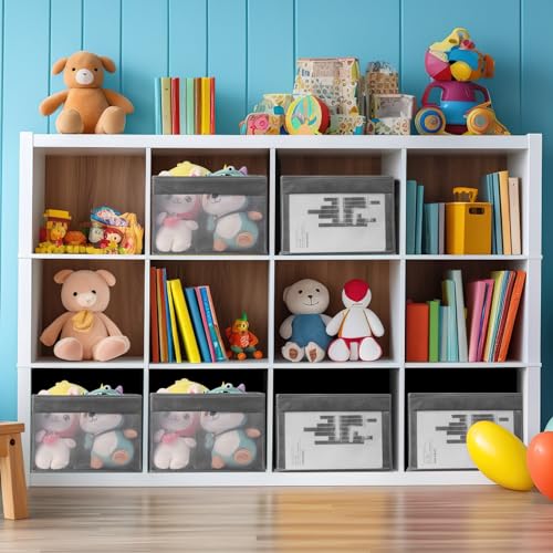 Remittur 4 Packs Closet Storage Bins with Clear Window, Foldable Linen Storage containers with Handle, Cube Storage Box Basket for Clothing, Jeans,Toys, Books, Shelves, Wardrobe, Closet